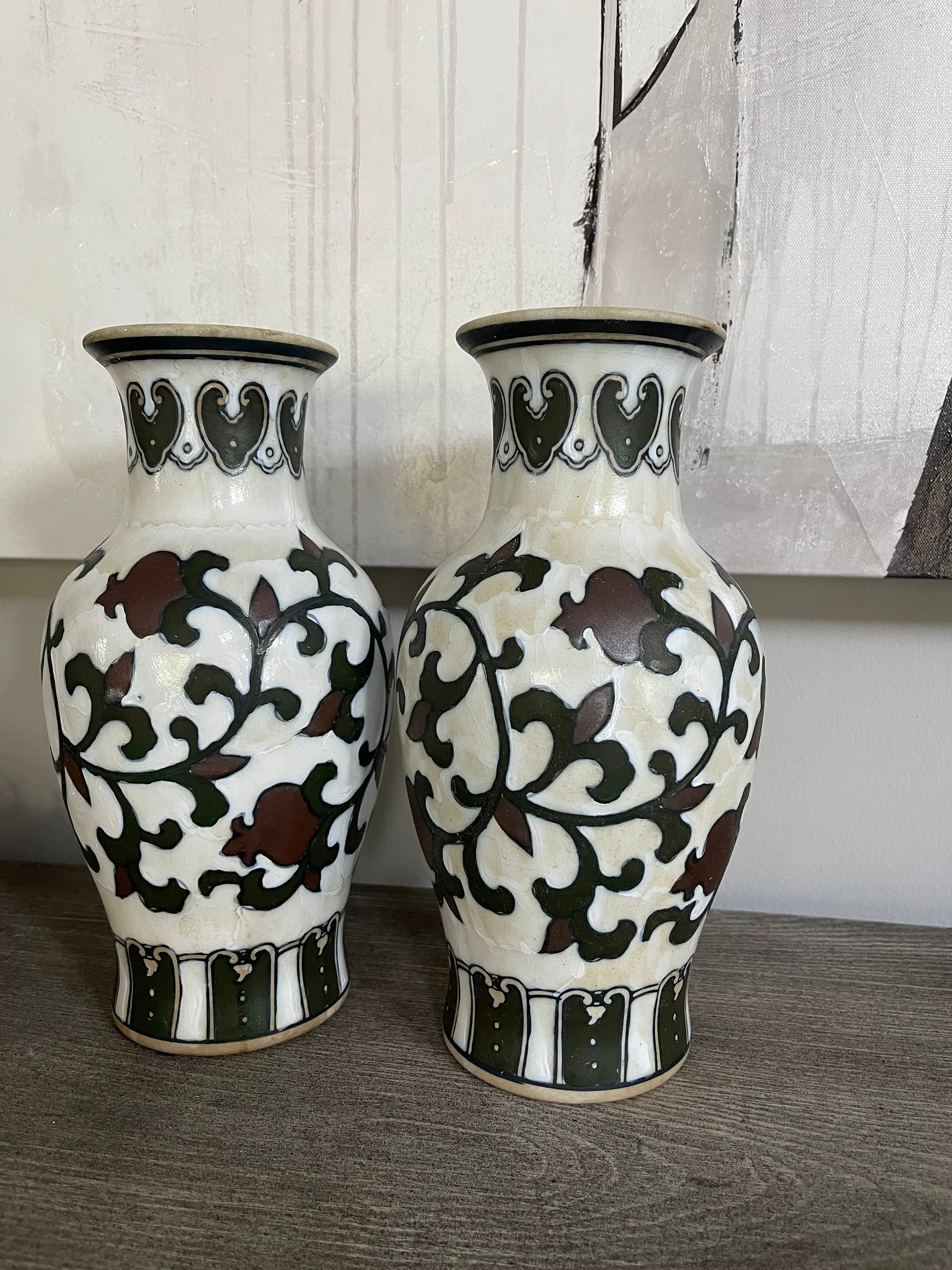Vintage Chinese Cizhou Kiln Style Hand Glazed Floral Stoneware Pottery ...