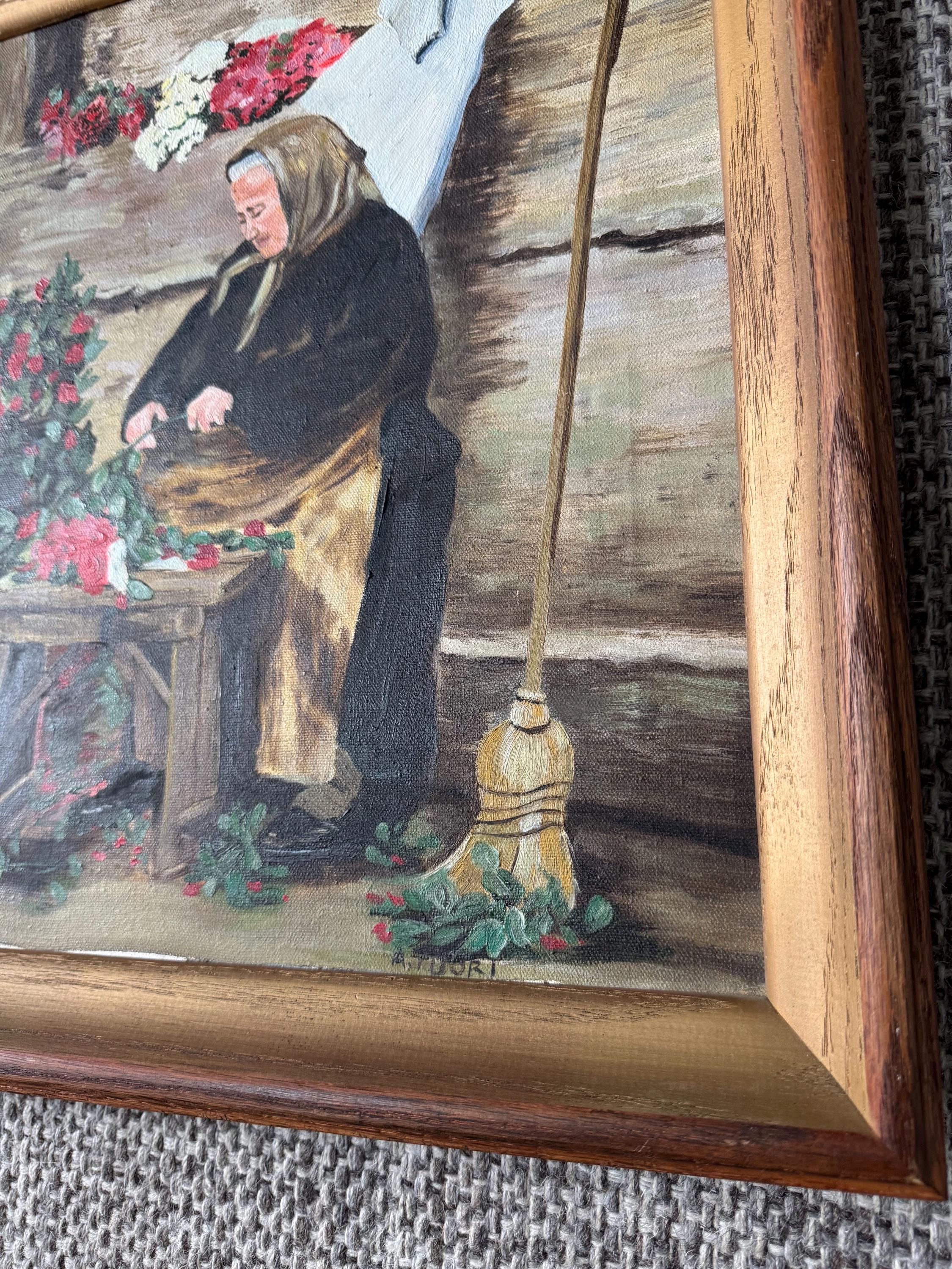 Oil Painting on Canvas - Grandma Selling Flowers Under a Sunny Day 22 ...