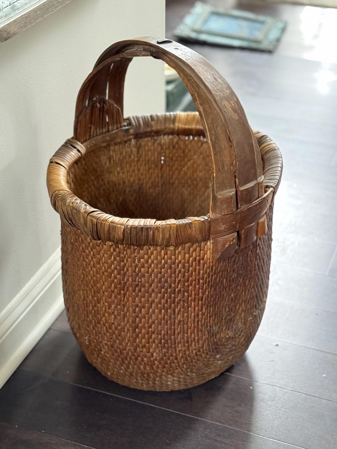 Large Early 20th Century Ariana Chinese Willow Rice Grain Basket 23.5 ...