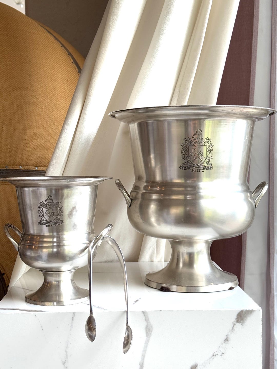 Set of 2 Vintage Ice Buckets 11"x10.5" & 7"x6.5" With the Ritz Coat of ...