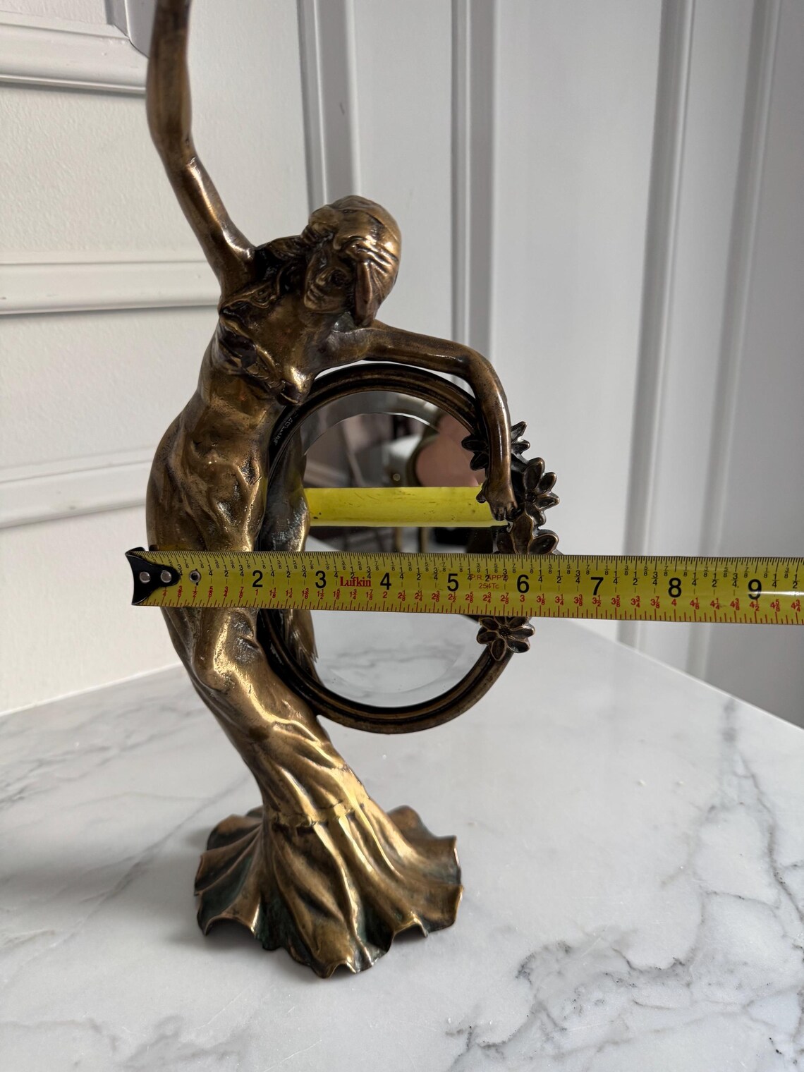 Vintage Patinated Bronze Art Nouveau Standing Lady Vanity Mirror 14” X ...