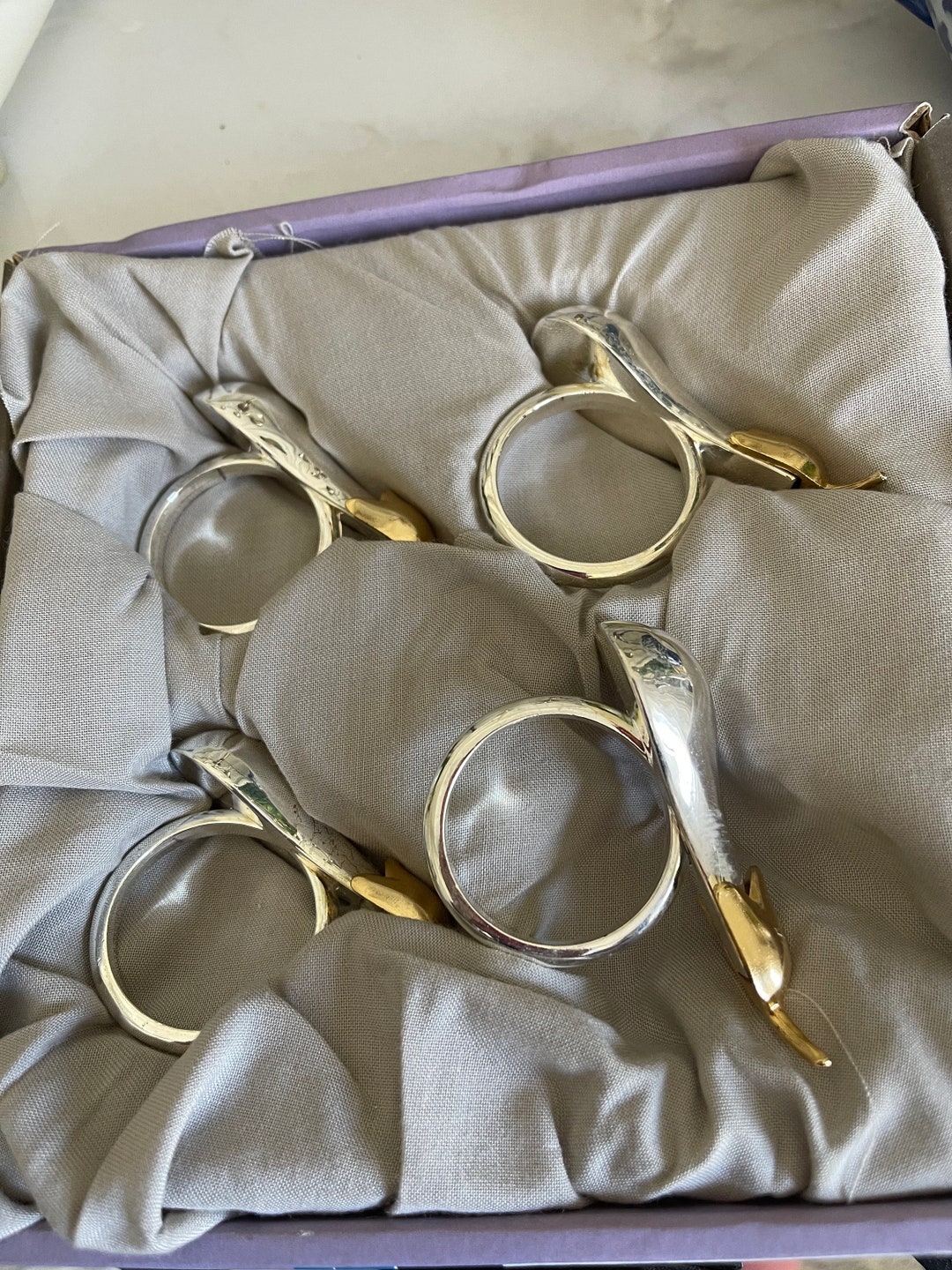 Set of 4 Vintage Fun Silver Gold Tone Eggplant Napkin Rings Holders ...