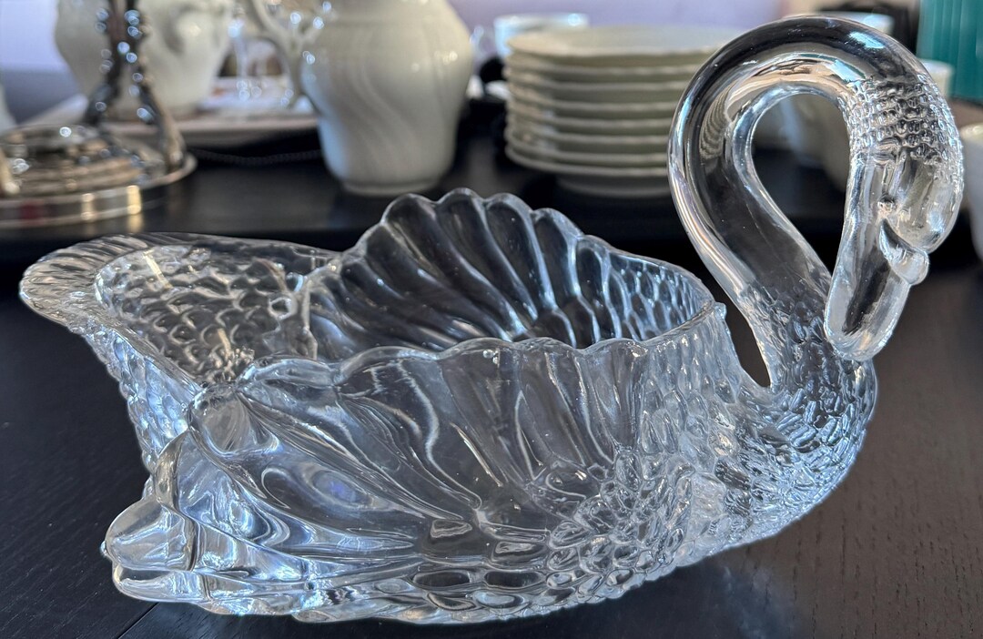 Vintage Clear Glass Swan Dish 8"x6" - Etsy