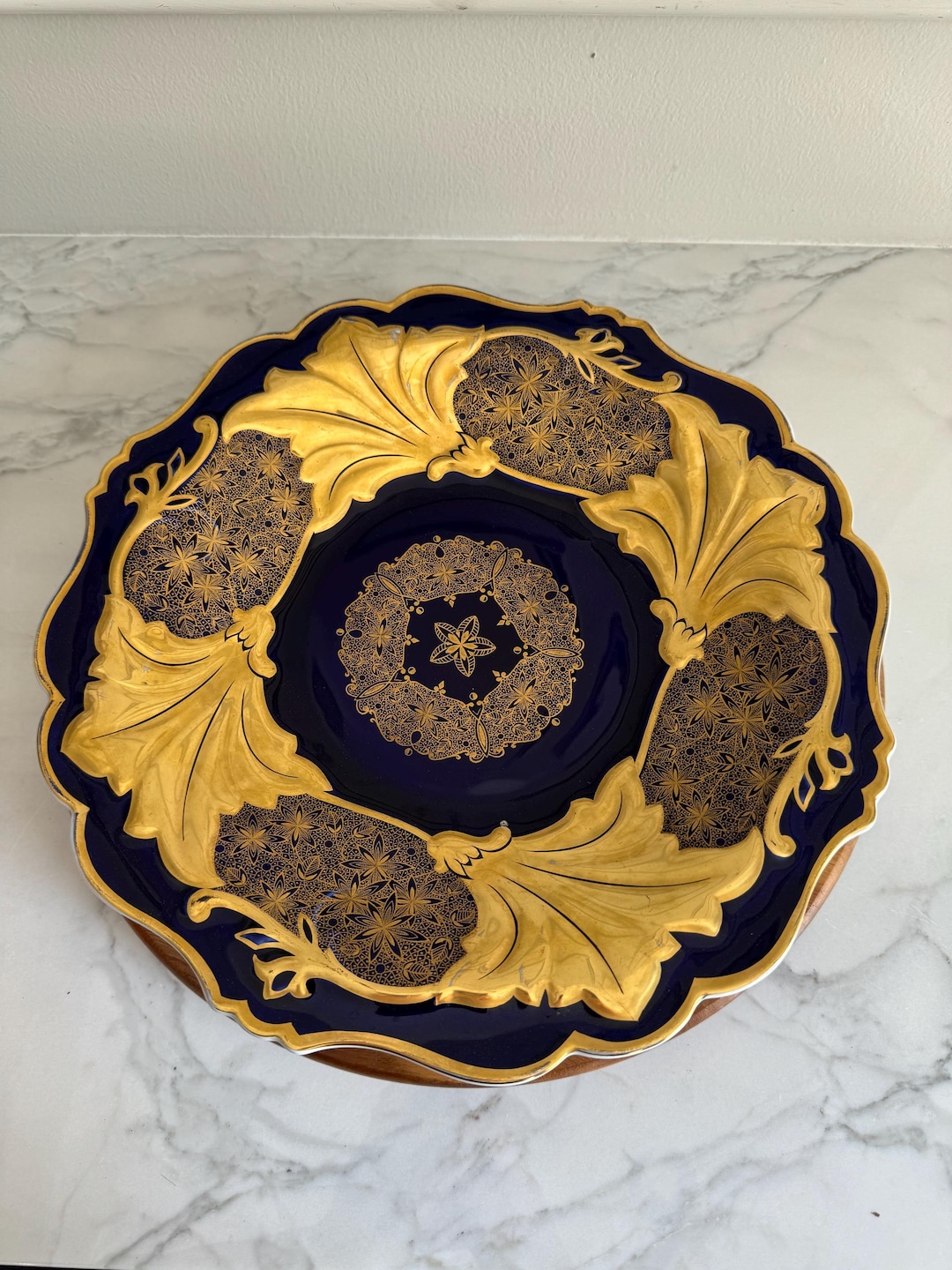 Vintage Echt Weimar Germany Heavy Gold Cobalt Kobalt Hurts Blue Platter ...