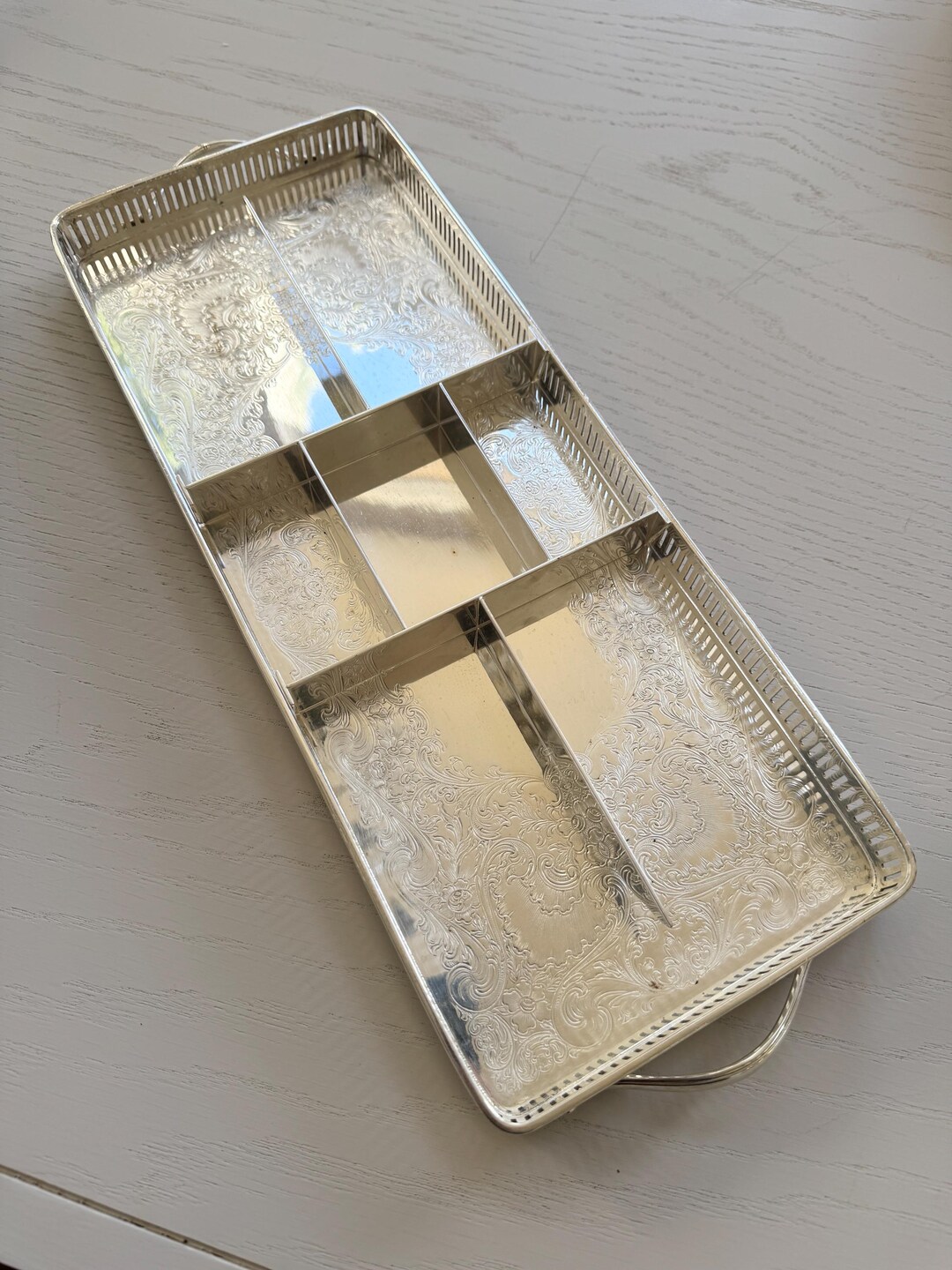Vintage Elegant Rectangular Footed Silverplate Serving Dish Dessert ...