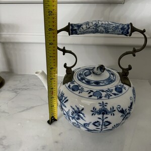 Antique Rare Meissen Blue Onion Porcelain Teapot With Metal Handle 9x8 ...
