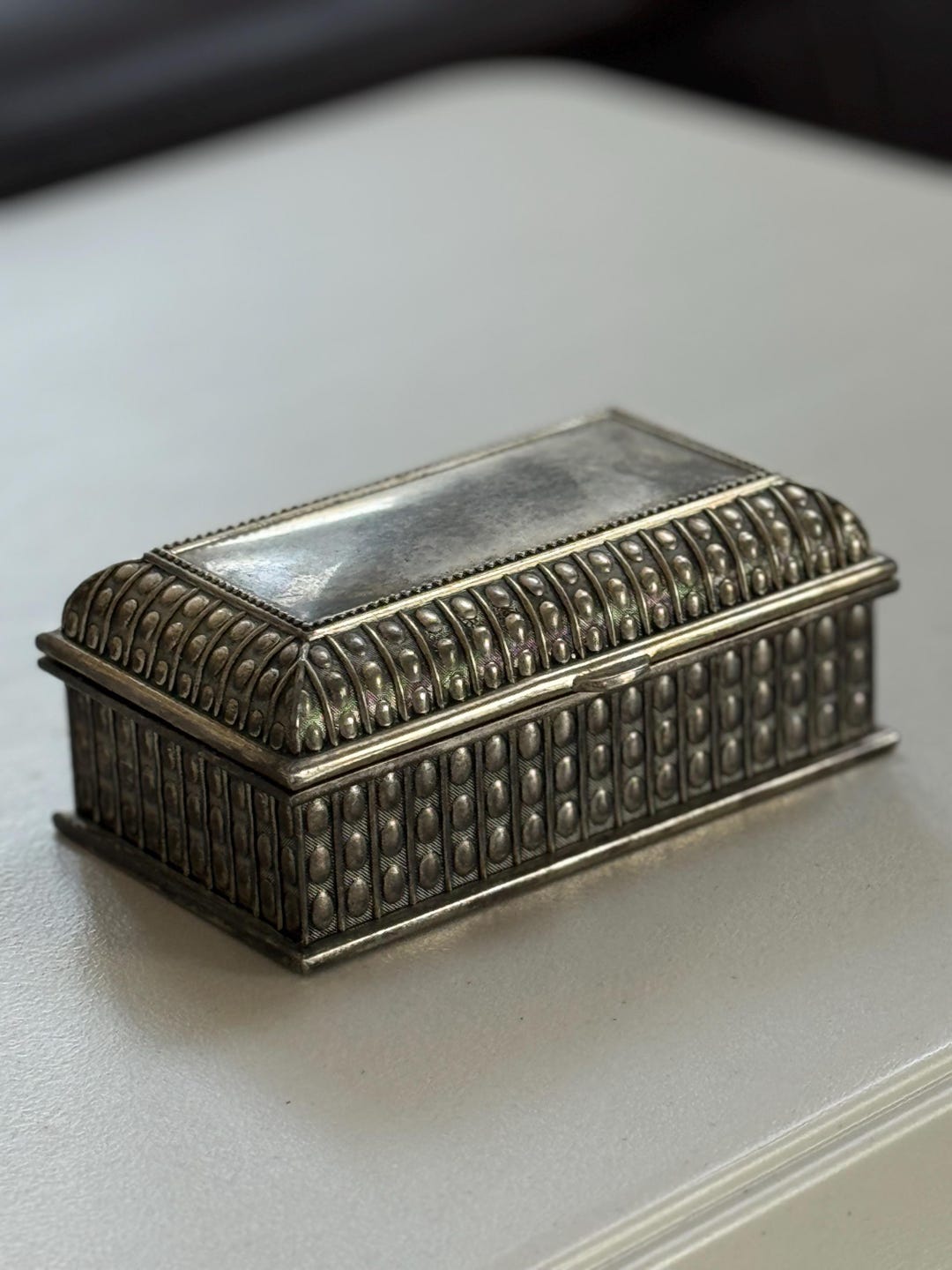 Vintage Rectangular Beaded Heavy Metal Midcentury Jewelry Box 7"x4"x3 ...