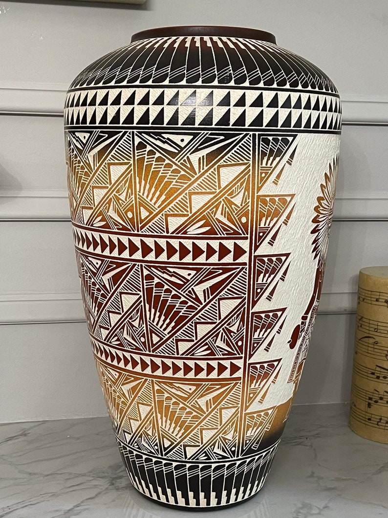 Rare Vintage Large Native American Acoma NM Art Pottery Vase Pot Chief ...