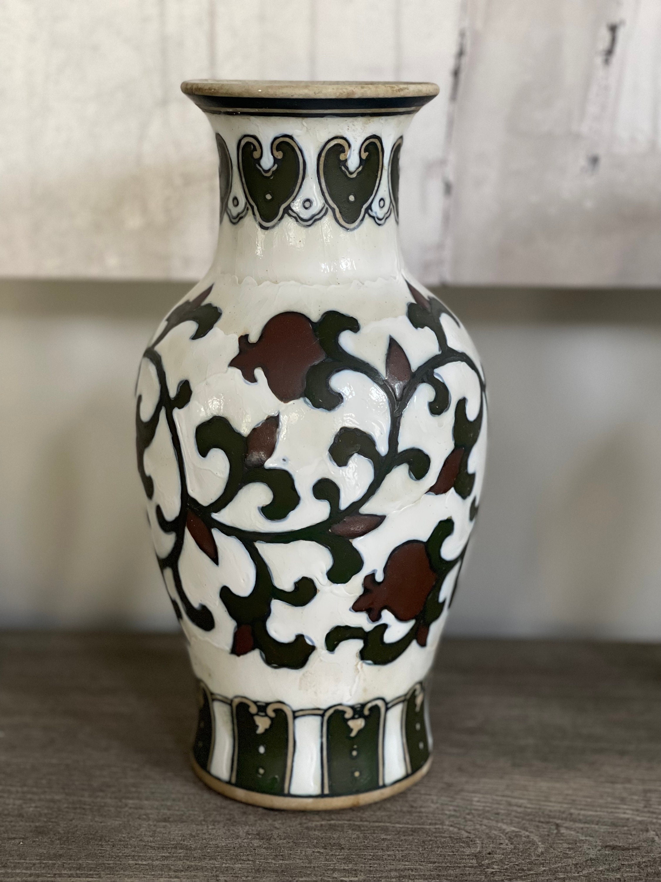 Vintage Chinese Cizhou Kiln Style Hand Glazed Floral Stoneware Pottery ...