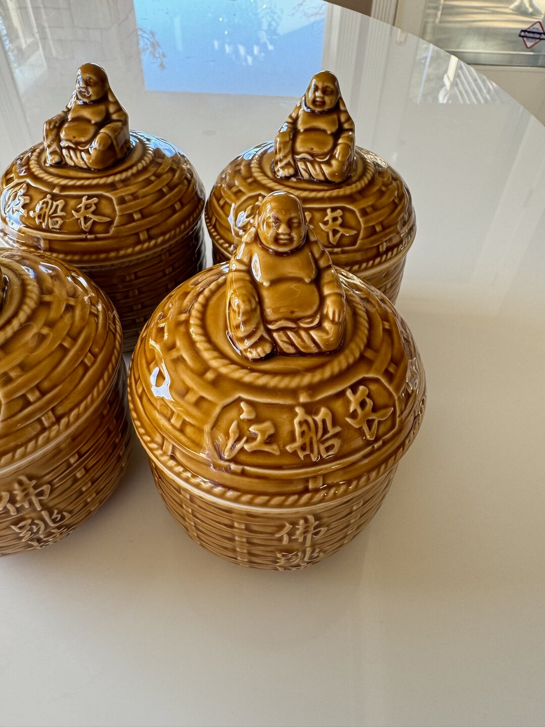 Four Lidded Ceramic Chinese Asian Style Individual Seafood Stew Soup ...