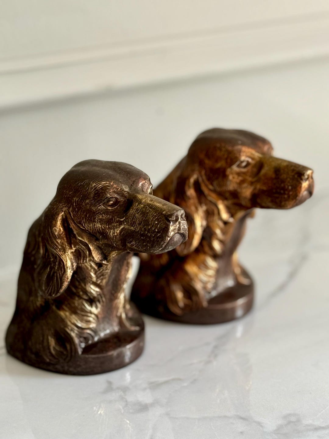 Pair Vintage Hand Cast Metalware Irish Setter Dog Sculpture Bookends 5. ...