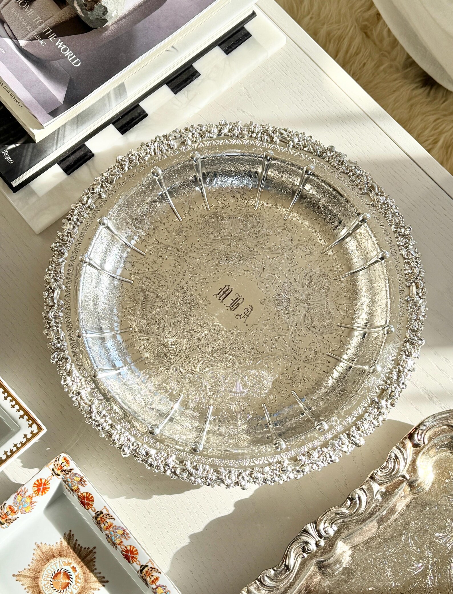 Large Vintage Ellis Barker Menorah Hallmark Silverplate Ornate Shallow ...