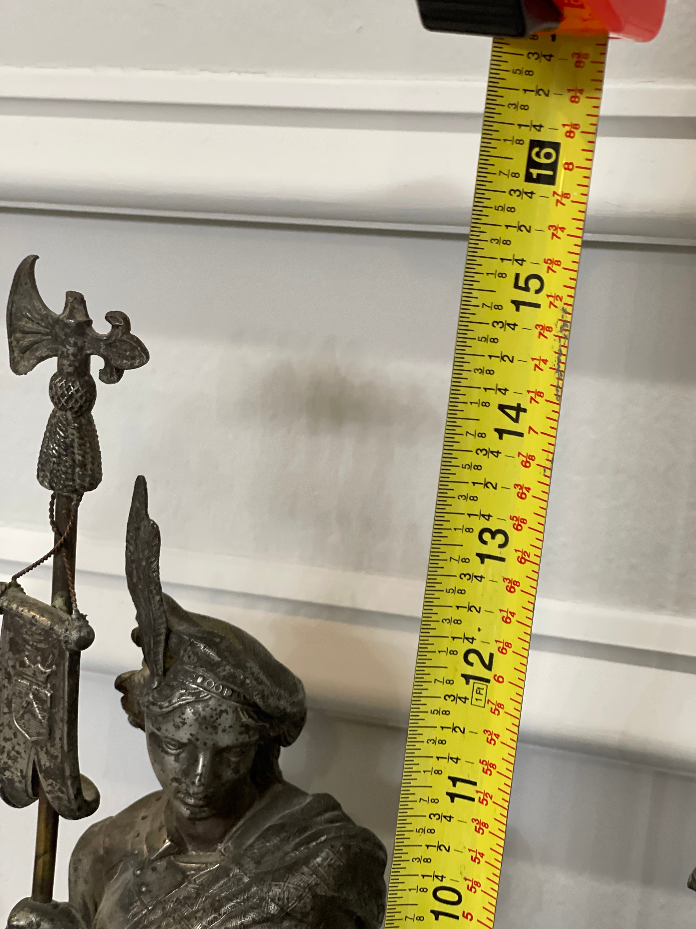 Vintage or Antique Spelter Figure Guard Sculpture Statue Holding Bronze ...