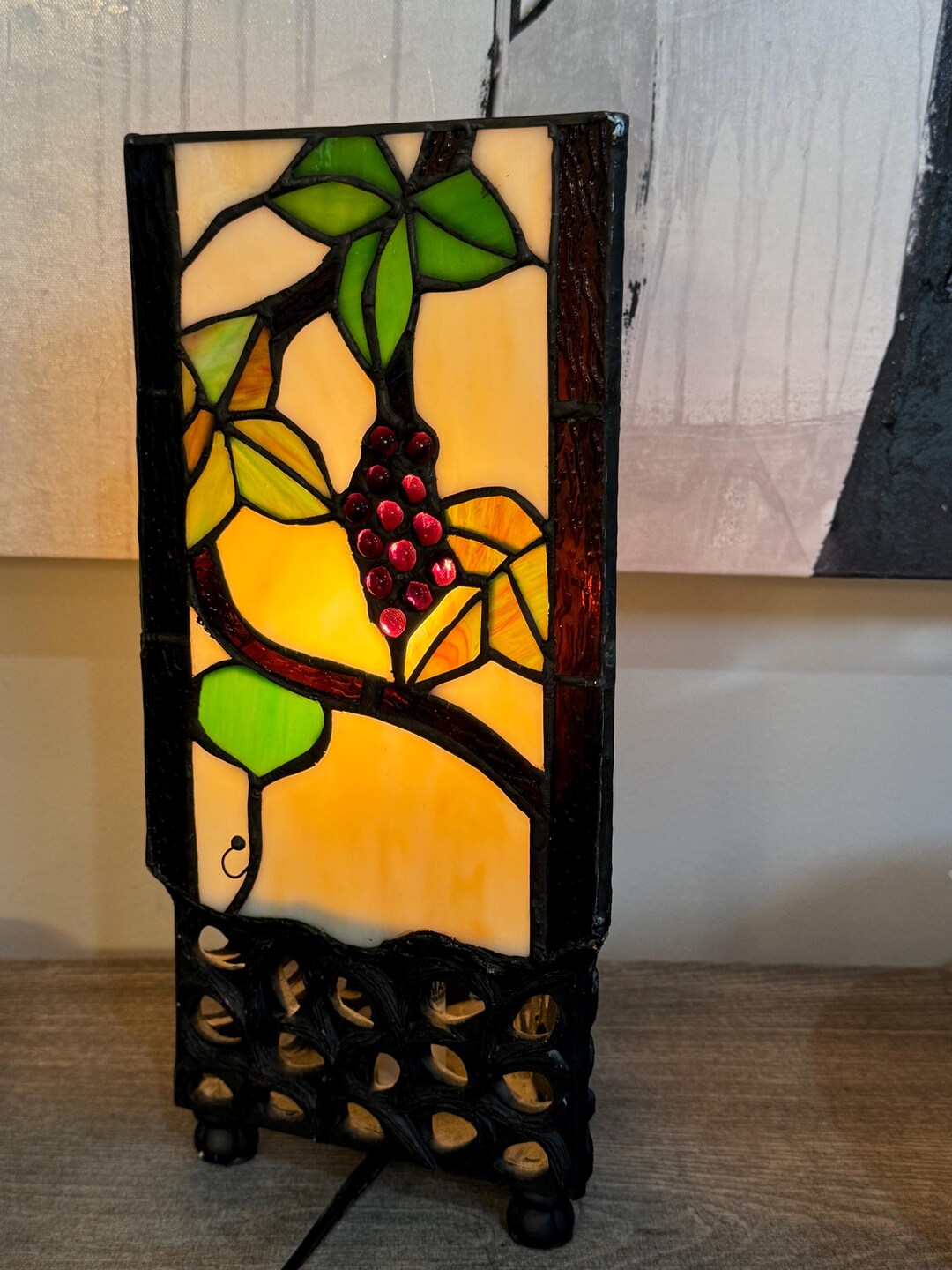 Vintage Tiffany Style Triangular Lamp Grapes and Leaves 12”x5.5” - Etsy