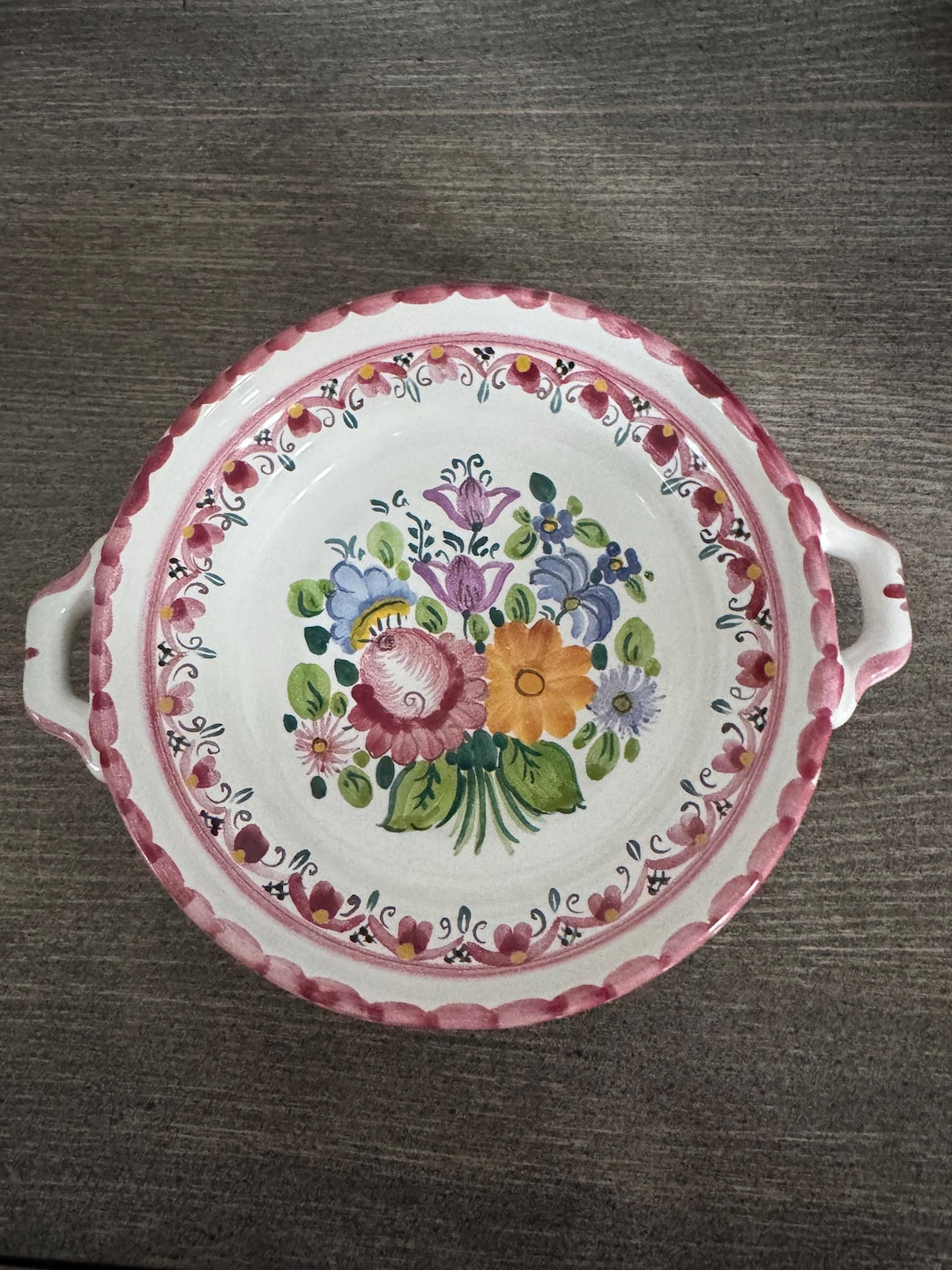 Vintage Gmundner Keramik Pottery Bowl With Handles Hand Painted Florals ...