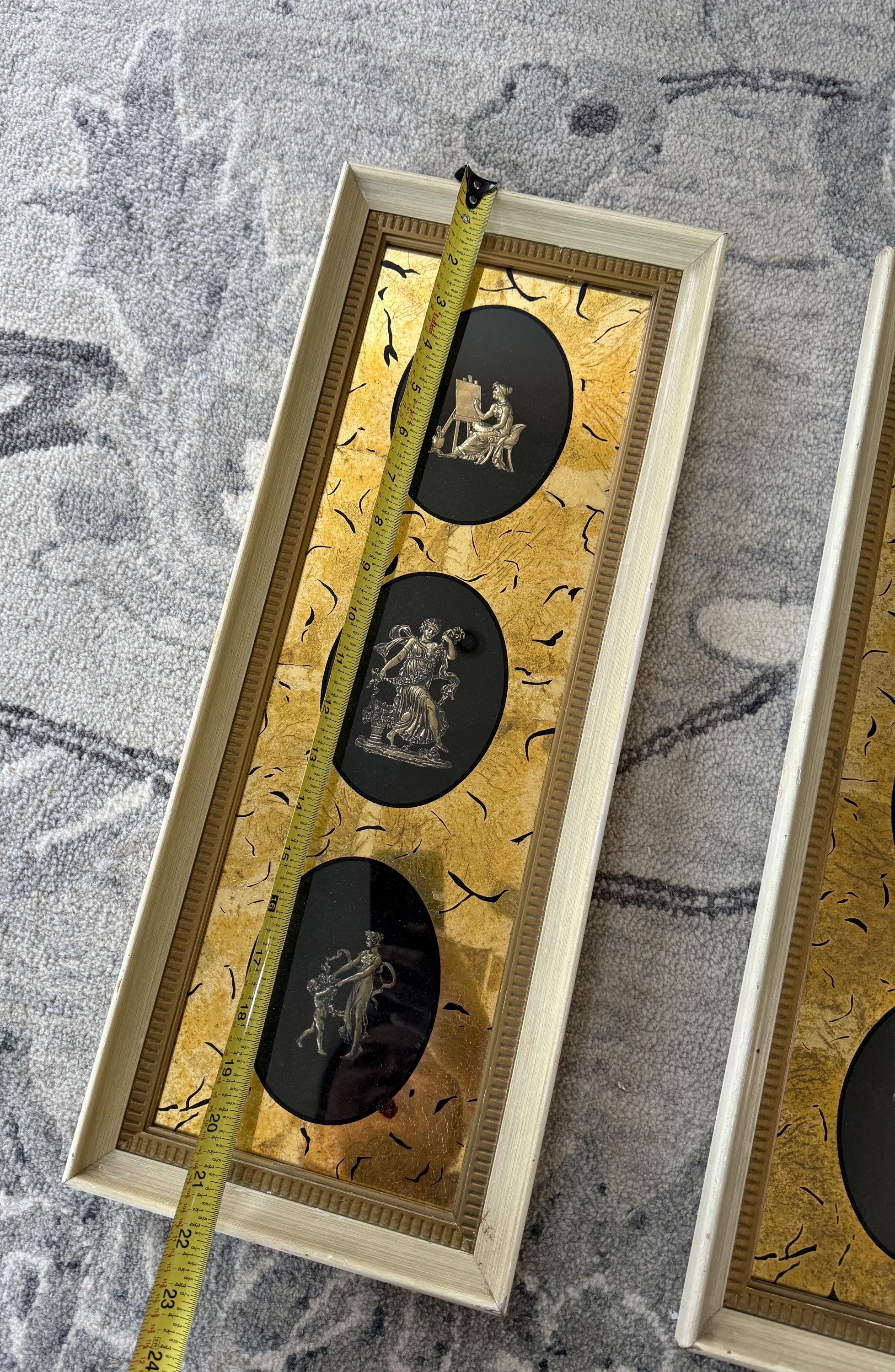 Pair of Framed Gold and Black Tone Greek Goddess Relief Wall Art Panel ...