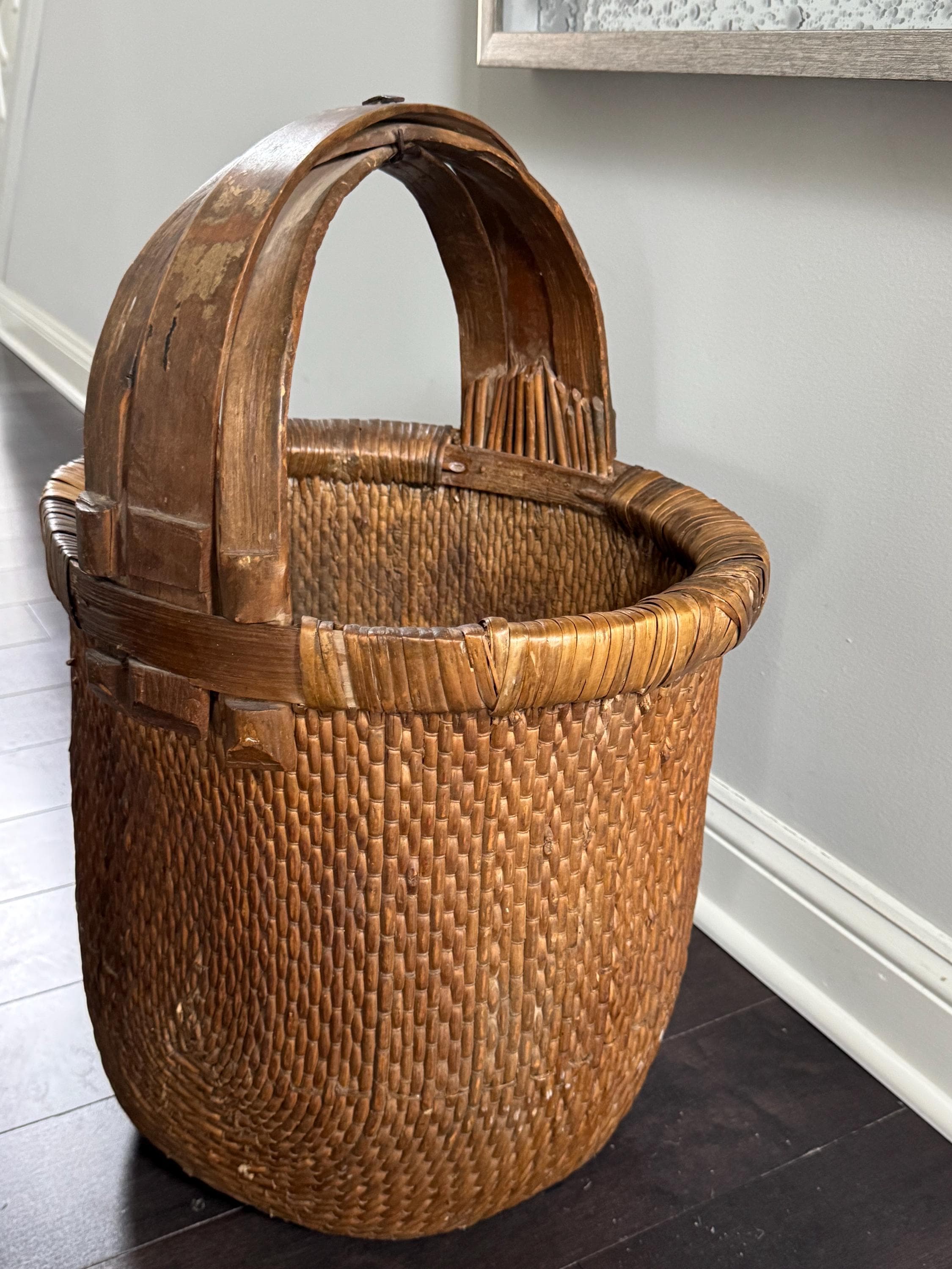 Large Early 20th Century Ariana Chinese Willow Rice Grain Basket 23.5 ...
