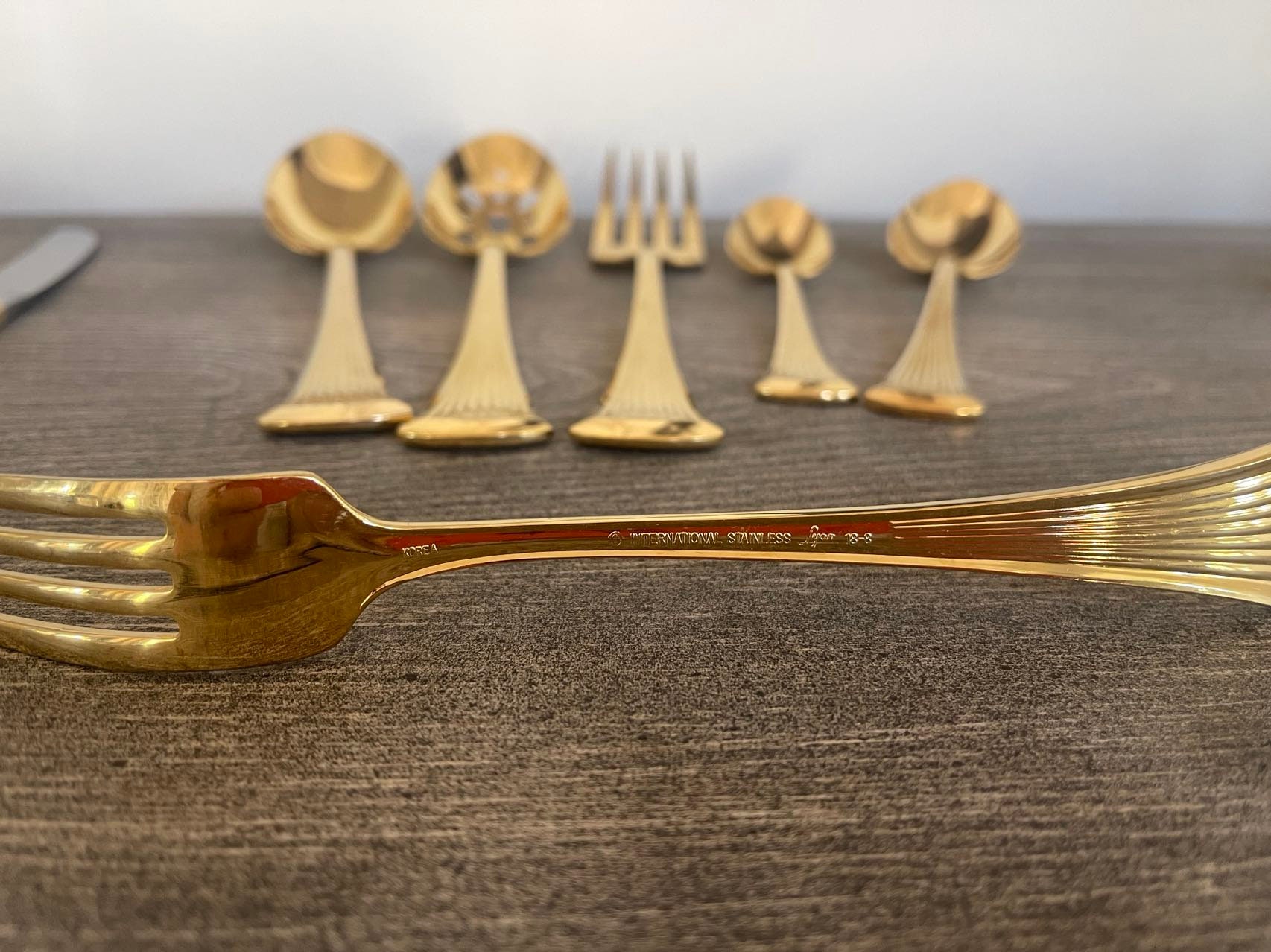 Set of 38 Vintage International LYON Gold Plated Stainless Flatware ...