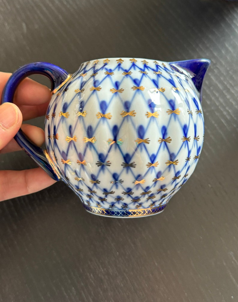 Lomonosov Cobalt Blue and Gold Fishnet Coffeepot Coffee Pot /teapot ...