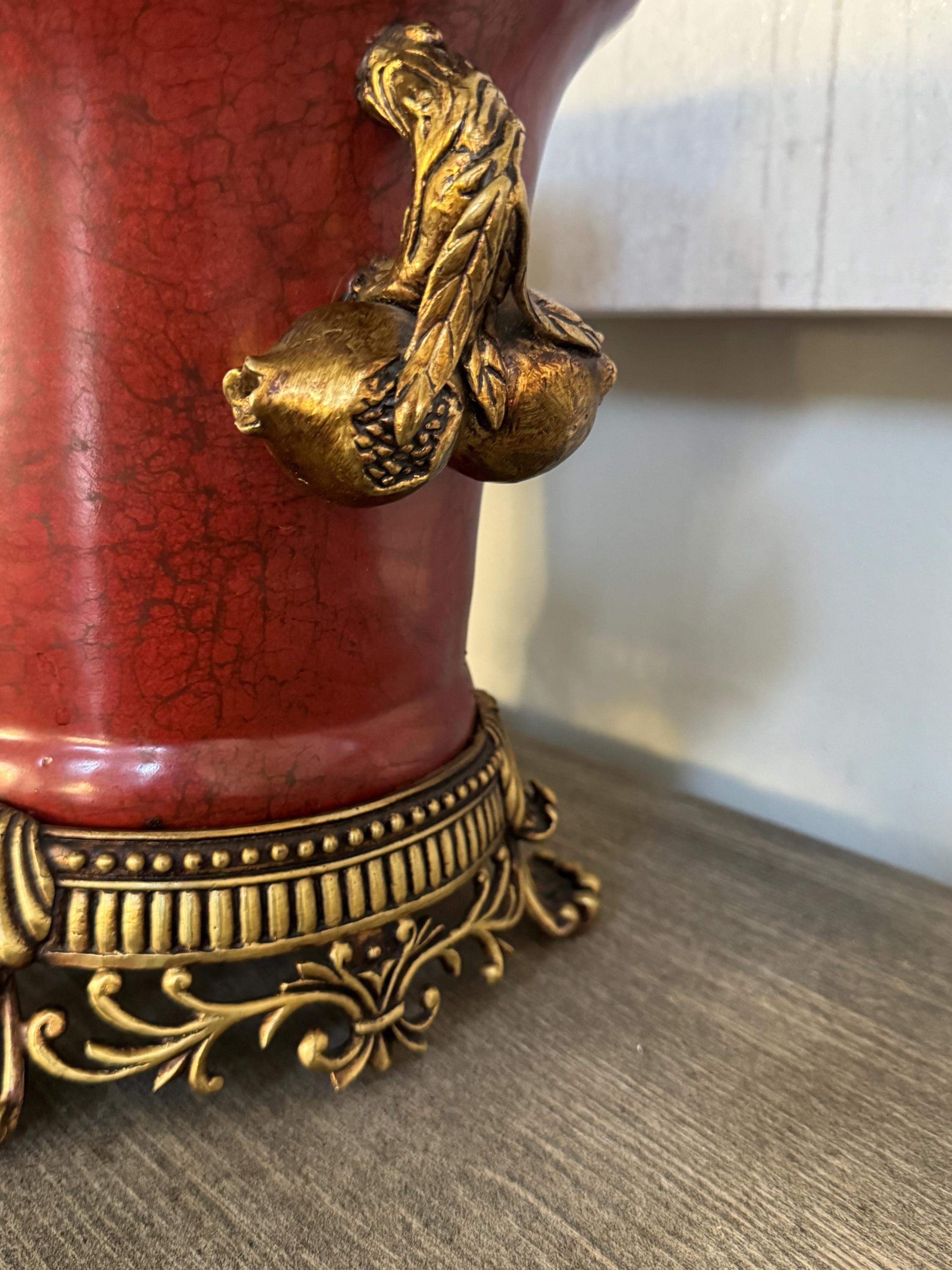 Cayen Collection Burgundy Porcelain Cachepot or Planter or Jardiniere W Pomegranate Antiqued ...