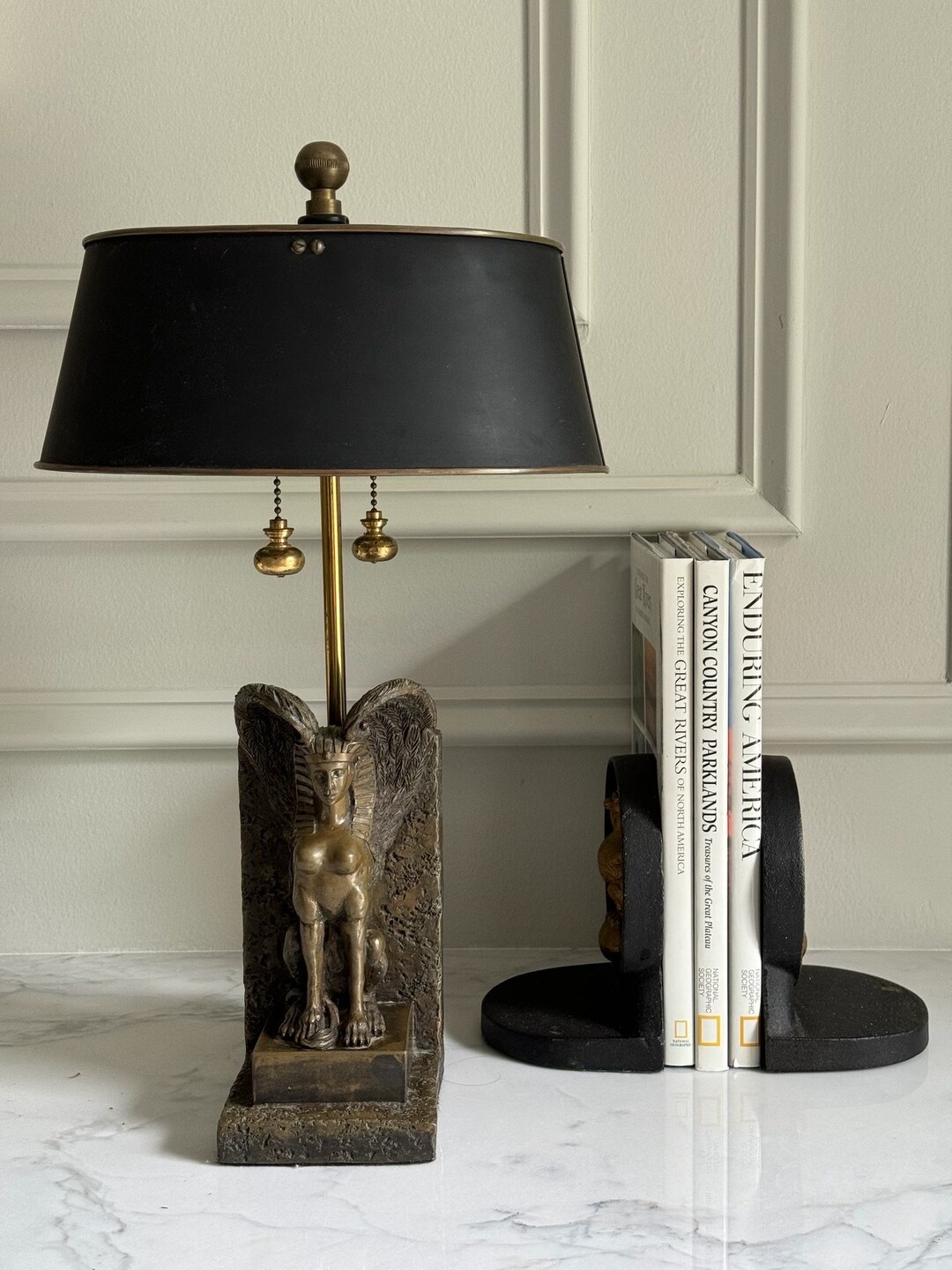 Vintage Griffin Sphinx Sculpture Gold and Black Table Lamp With Black ...