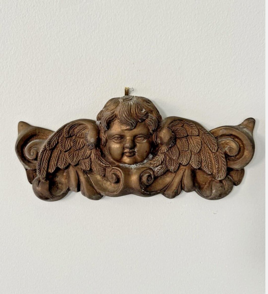 Vintage Art Nouveau Bronze Cherub Baby Angel With Wings Wall Plaque 10 ...