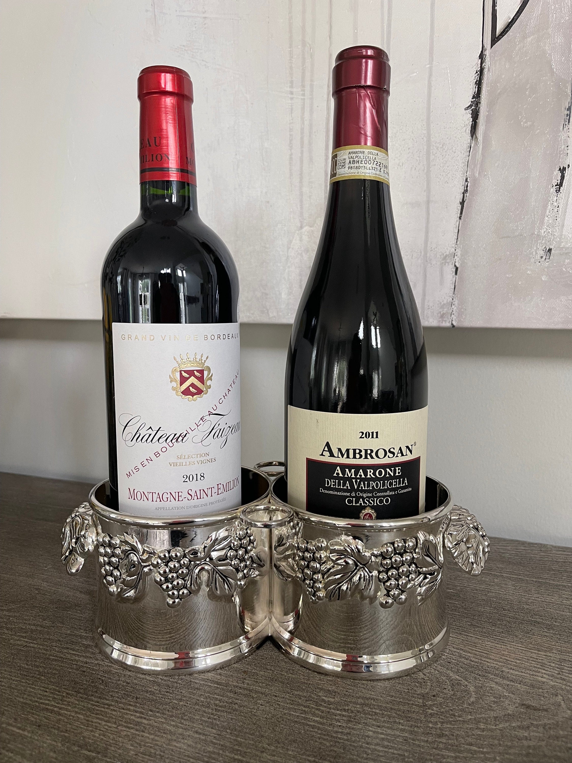 Vintage SILEA Silverplate Dual Wine Bottle Holder/coasters - Etsy