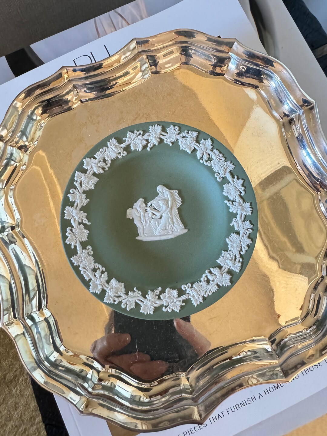 Vintage Sage Green Wedgwood Jasperware Ashtray Trinket Plate Made in ...
