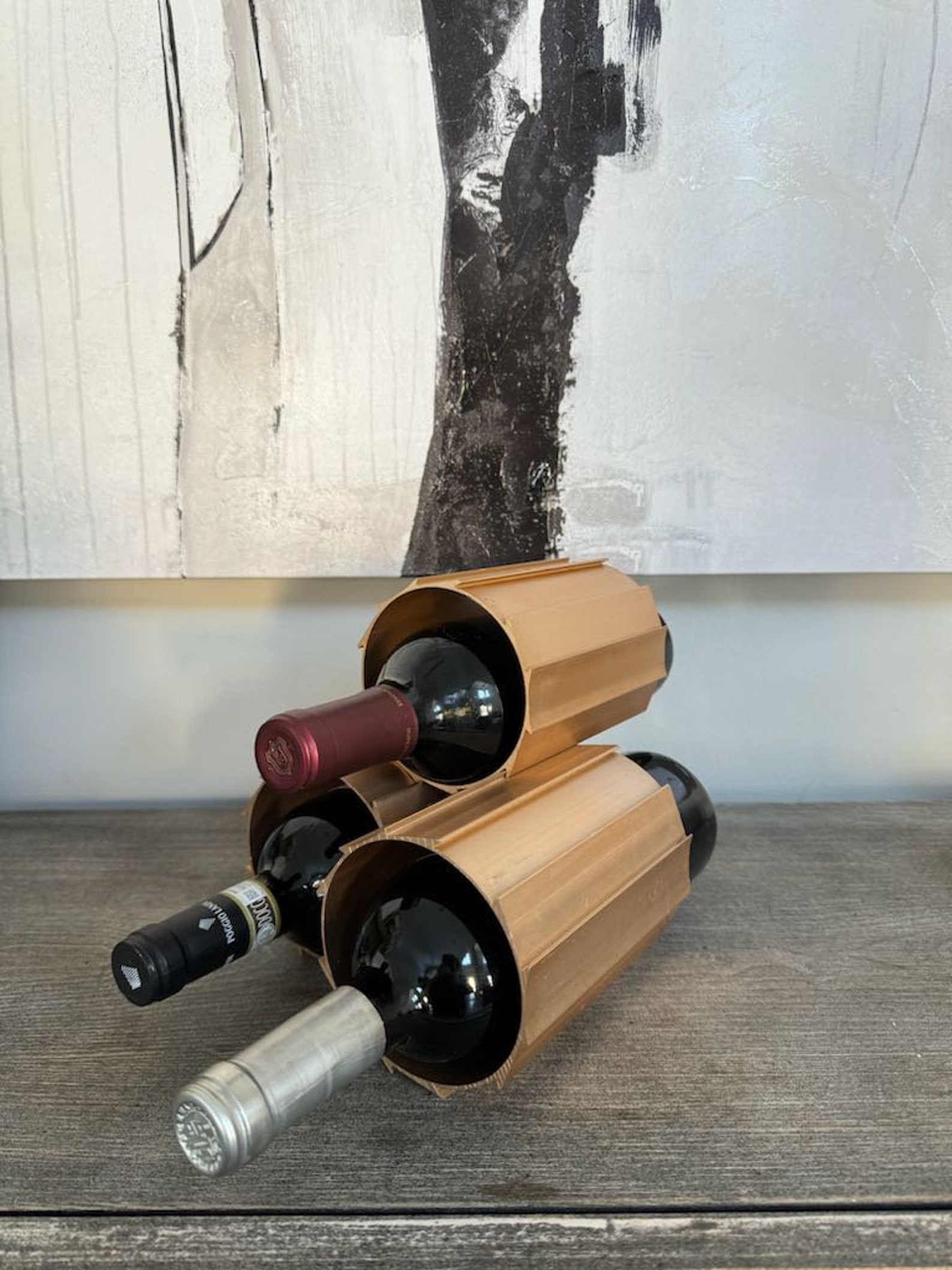 Unique Vintage Gold Mid-century Modern Anodized Aluminum Modular 3 Wine ...