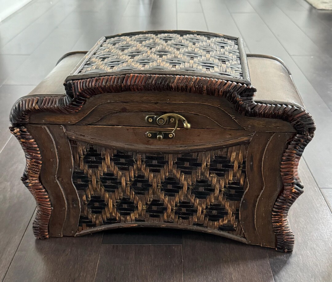 Large Hinged Wooden Wicker Keepsake Chest Box 16x 10x8 - Etsy