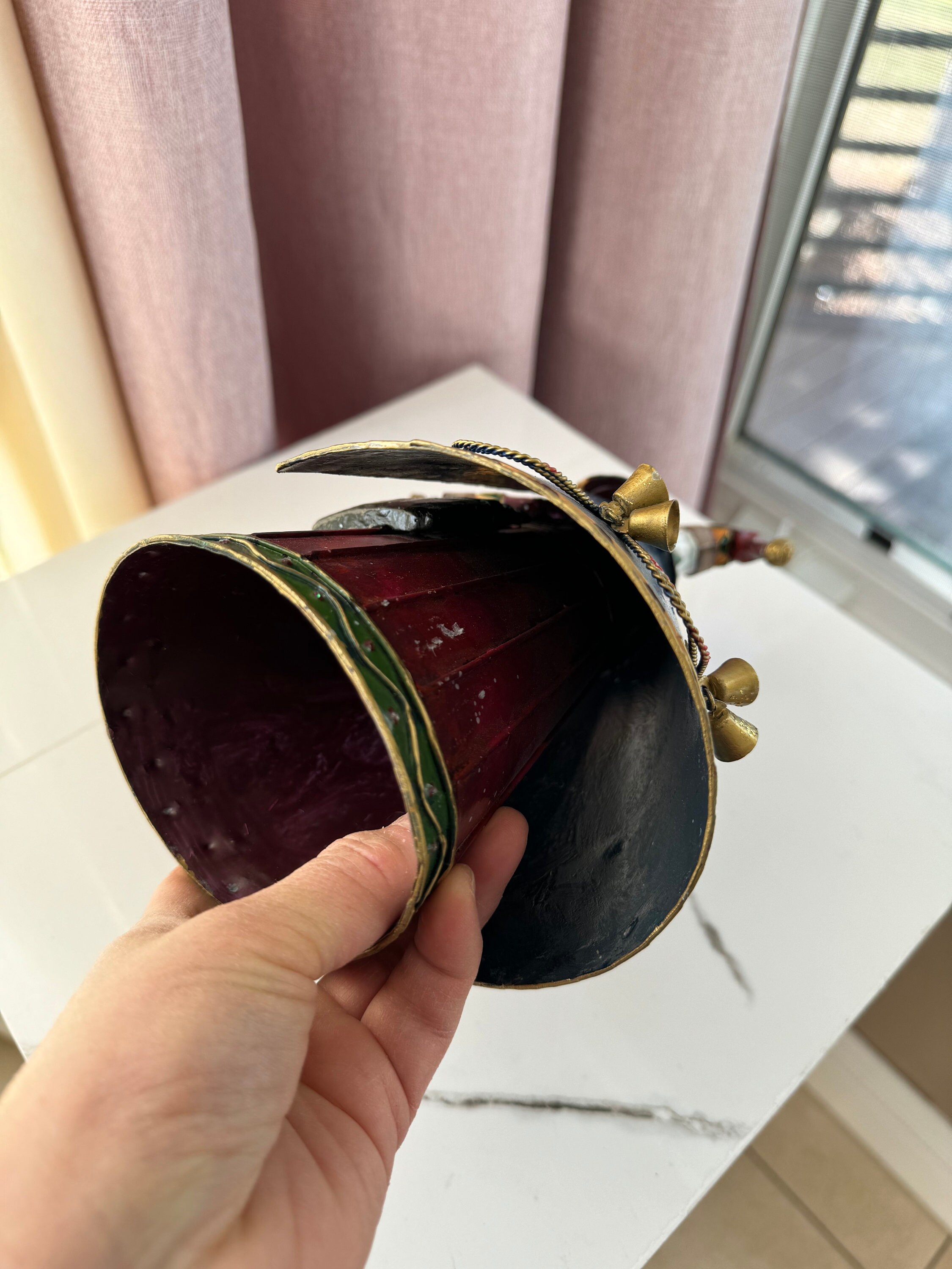 Vintage Metal Santa Figure Sculpture Blowing Horn and Beating the Drum ...