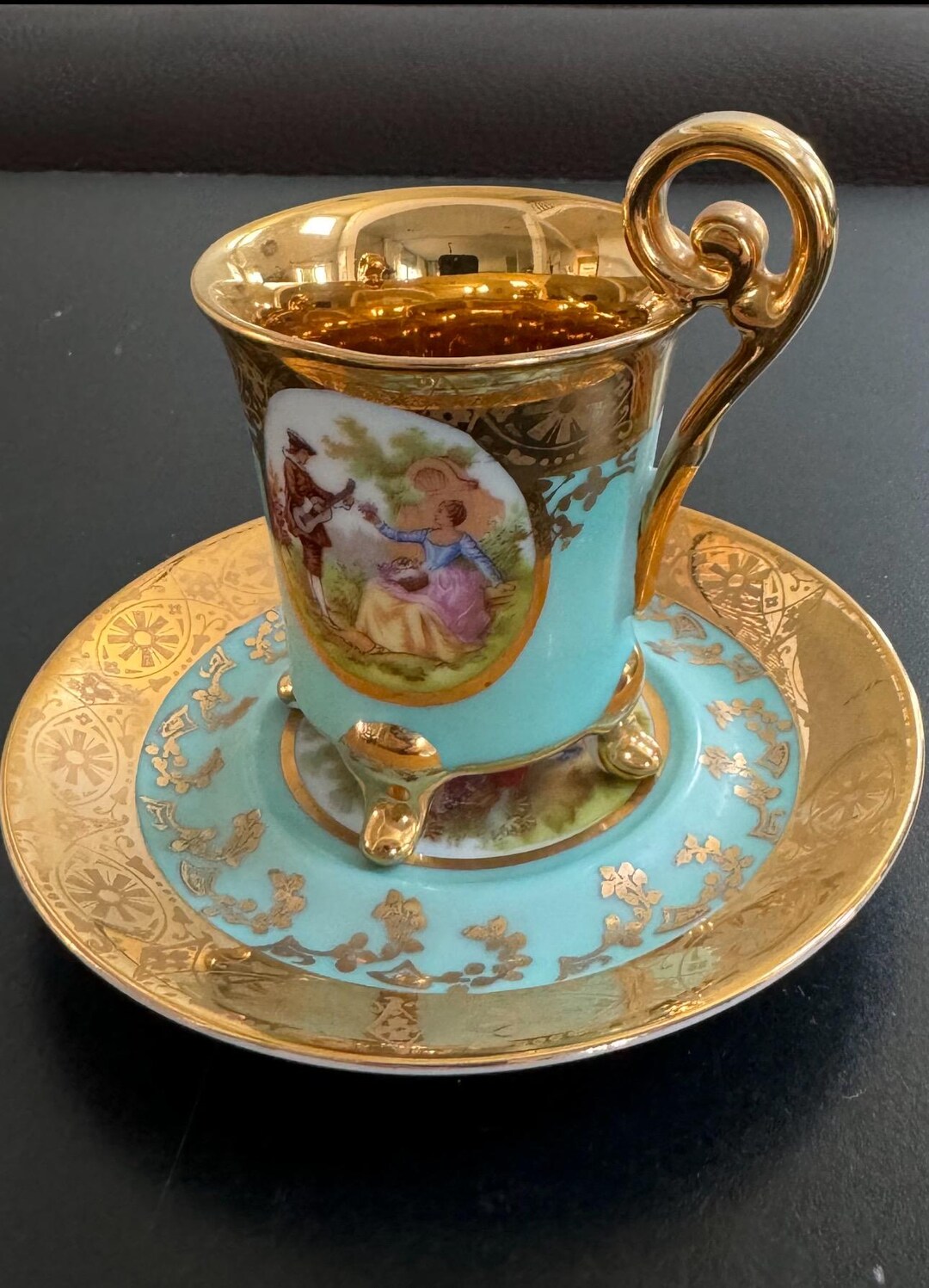 Vintage Cup and Saucer Demitasse Western Germany Turquoise & Gold ...