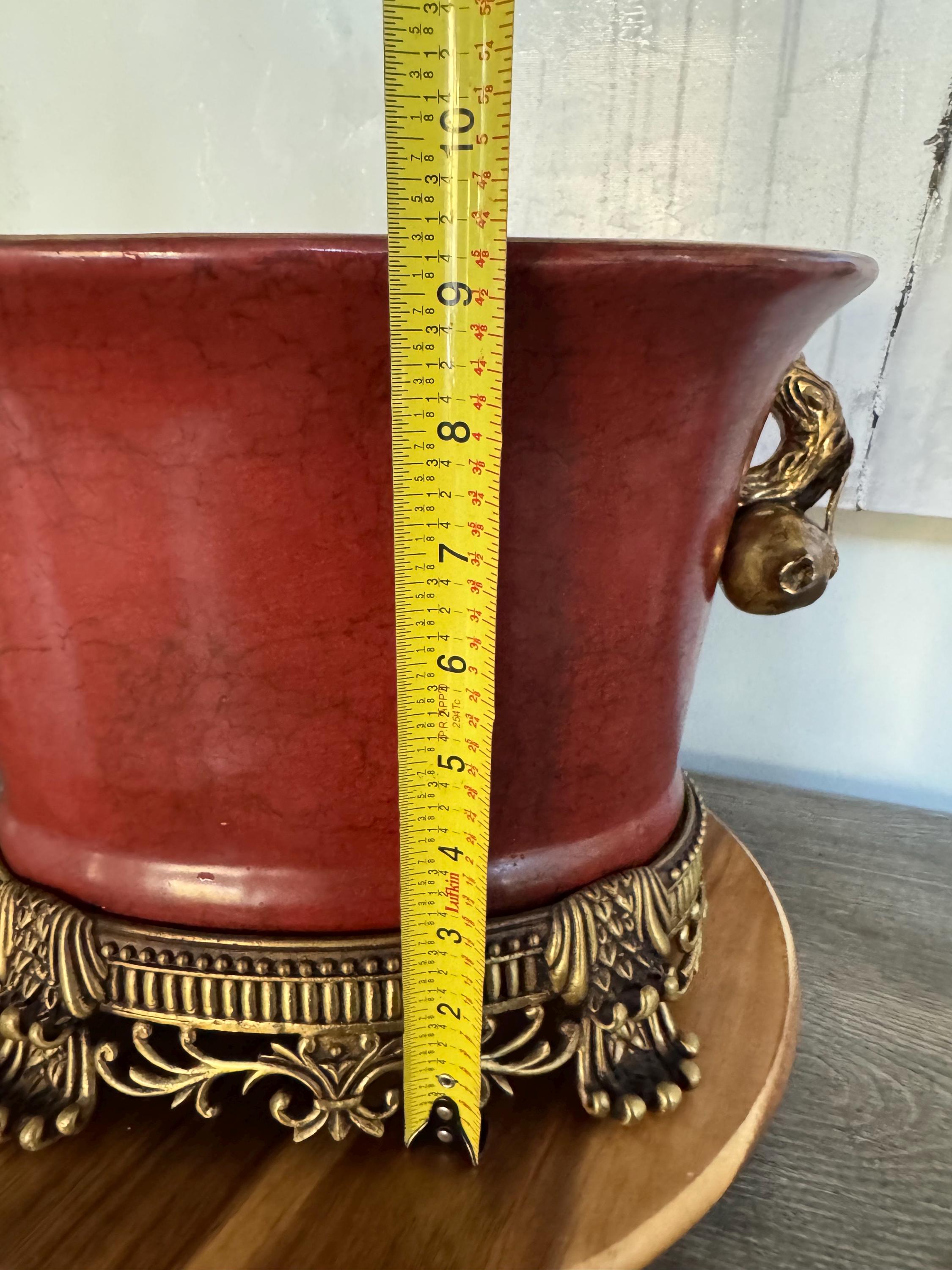 Cayen Collection Burgundy Porcelain Cachepot or Planter or Jardiniere W Pomegranate Antiqued ...