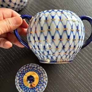 Lomonosov Cobalt Blue and Gold Fishnet Coffeepot Coffee Pot /teapot ...