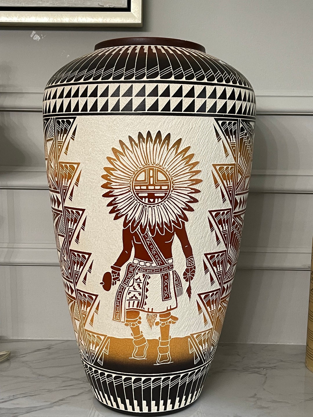 Rare Vintage Large Native American Acoma NM Art Pottery Vase Pot Chief ...