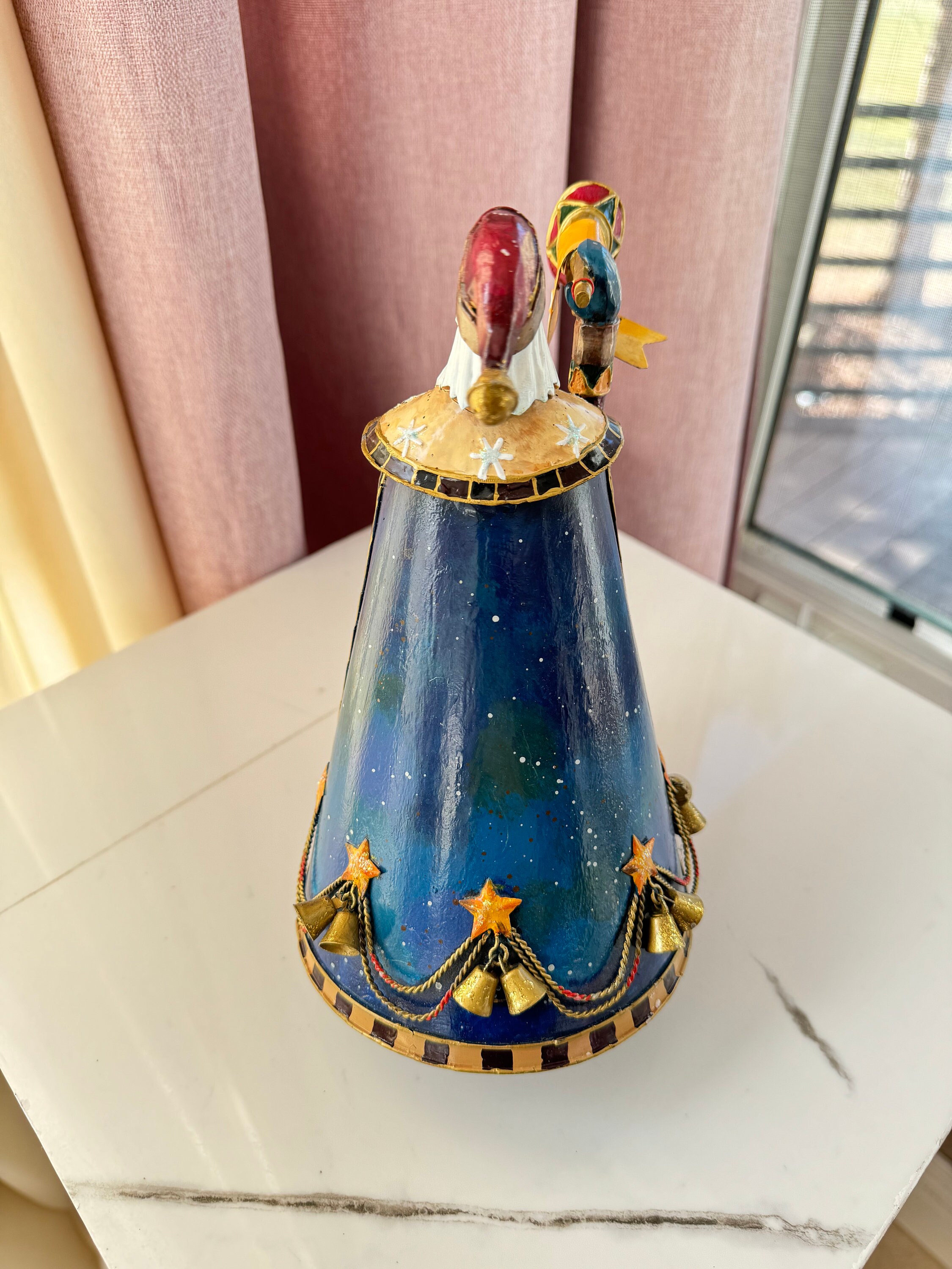 Vintage Metal Santa Figure Sculpture Blowing Horn and Beating the Drum ...