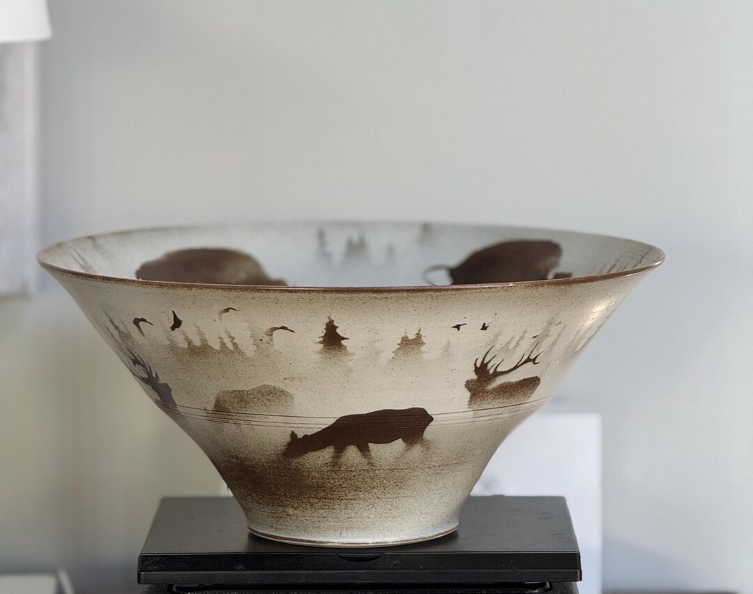 Beautiful Large Thomas Norby Studio Pottery Bowl Wildlife Motif Artist ...