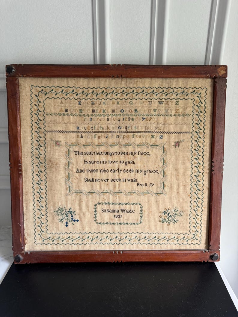 Framed Antique 1831 Alphabet Embroidery Sampler Bible Pro 8.17 Signed ...