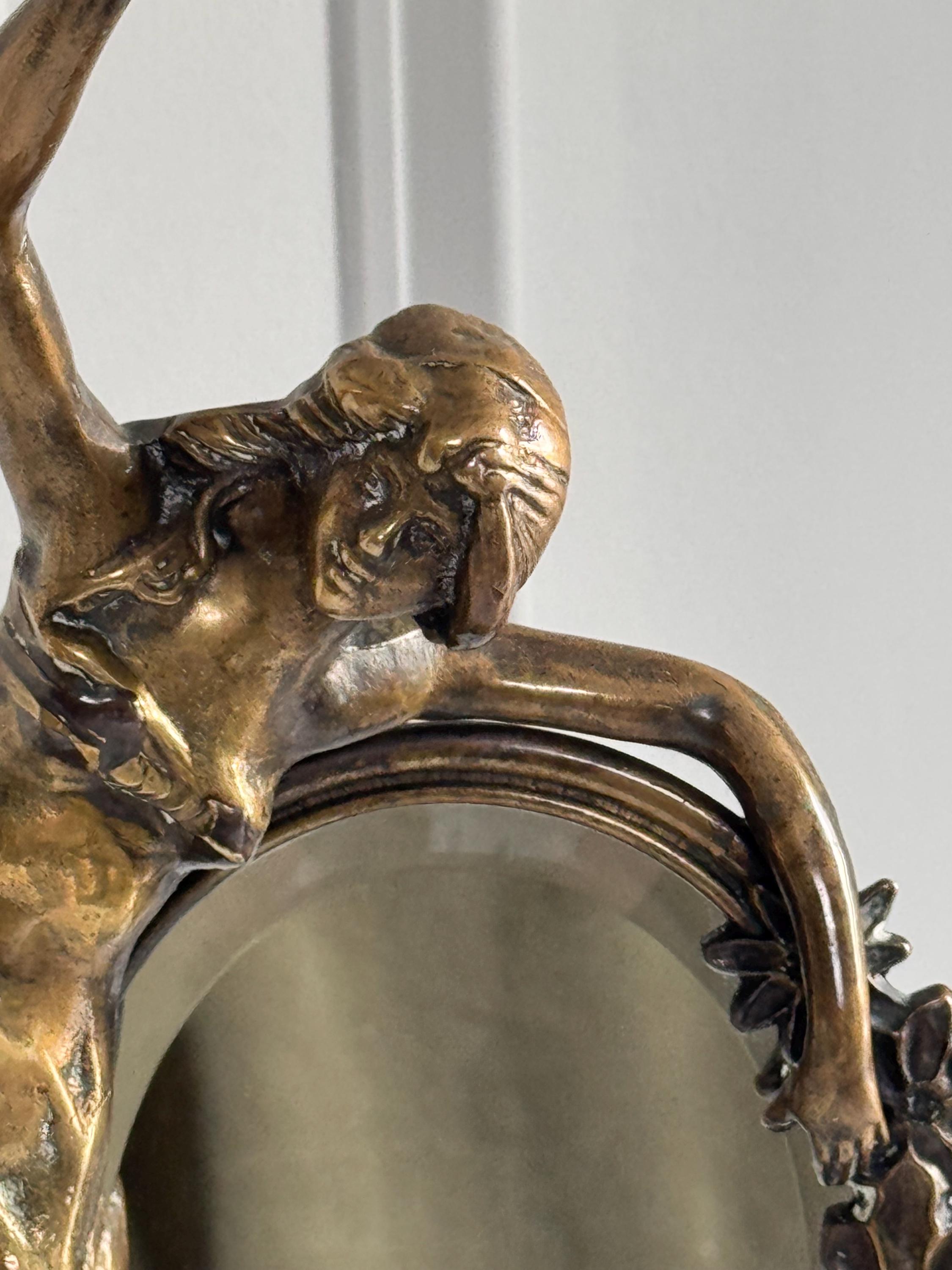 Vintage Patinated Bronze Art Nouveau Standing Lady Vanity Mirror 14” X ...