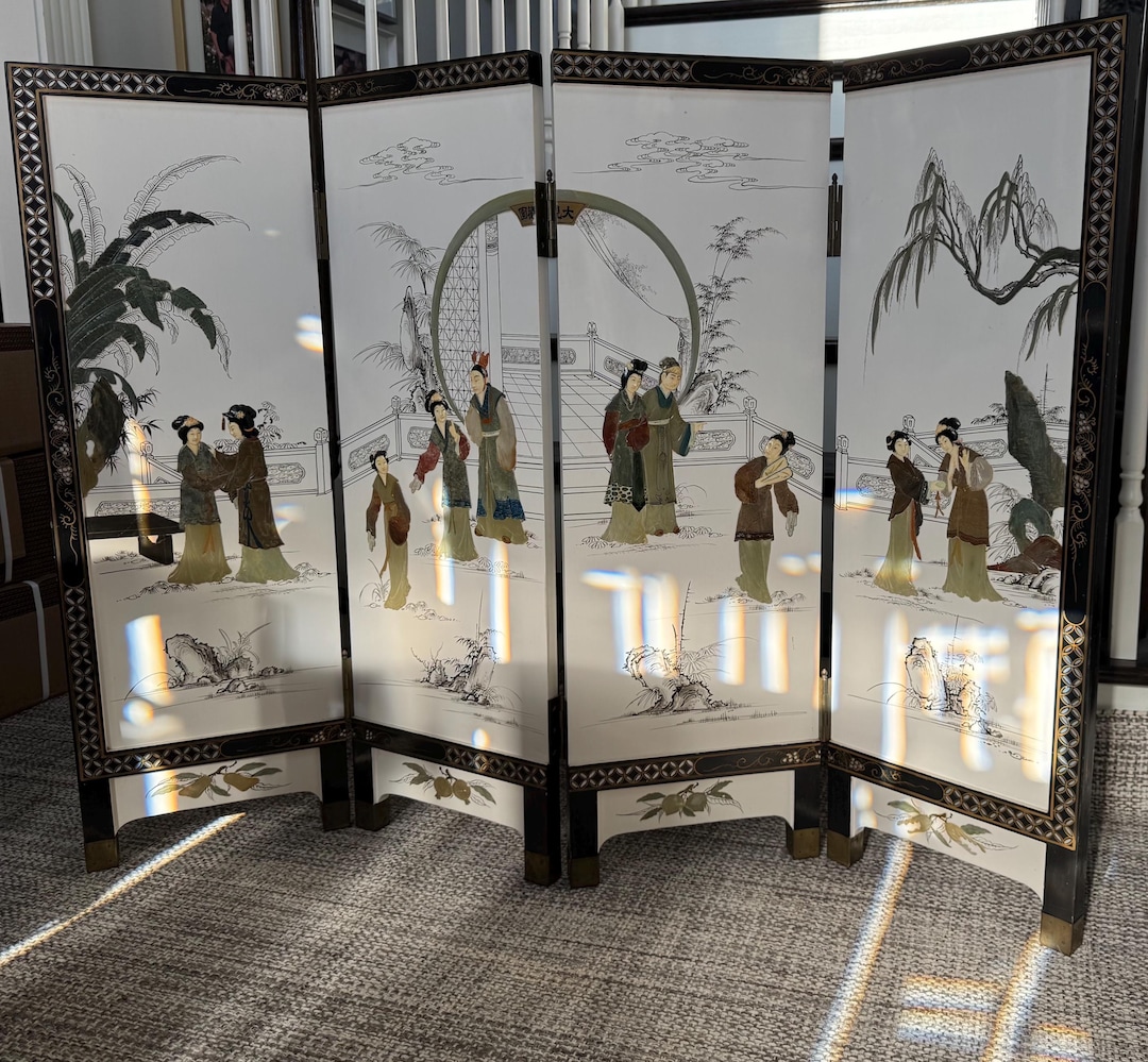 Heavy 4-panel Chinese Divider Screen Accented With Soapstone 48x35.75x1 ...