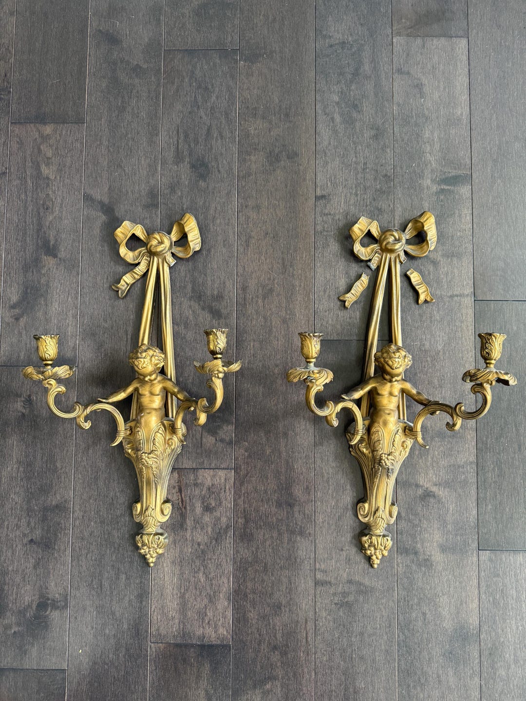 Pair of Vintage Ornate French Louis Style Gilt Double Arm Candlestick ...