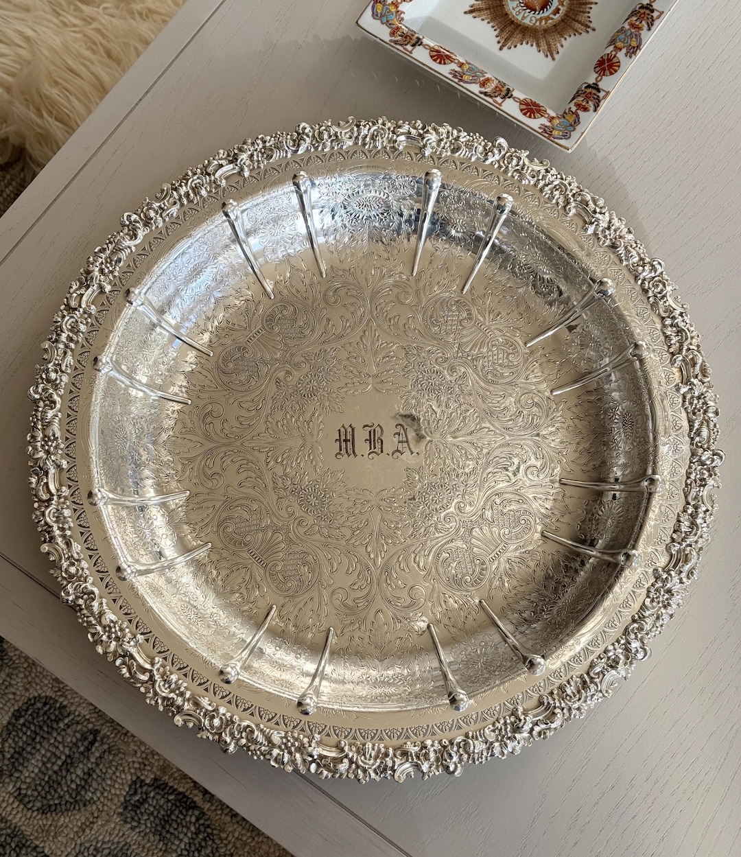 Large Vintage Ellis Barker Menorah Hallmark Silverplate Ornate Shallow ...