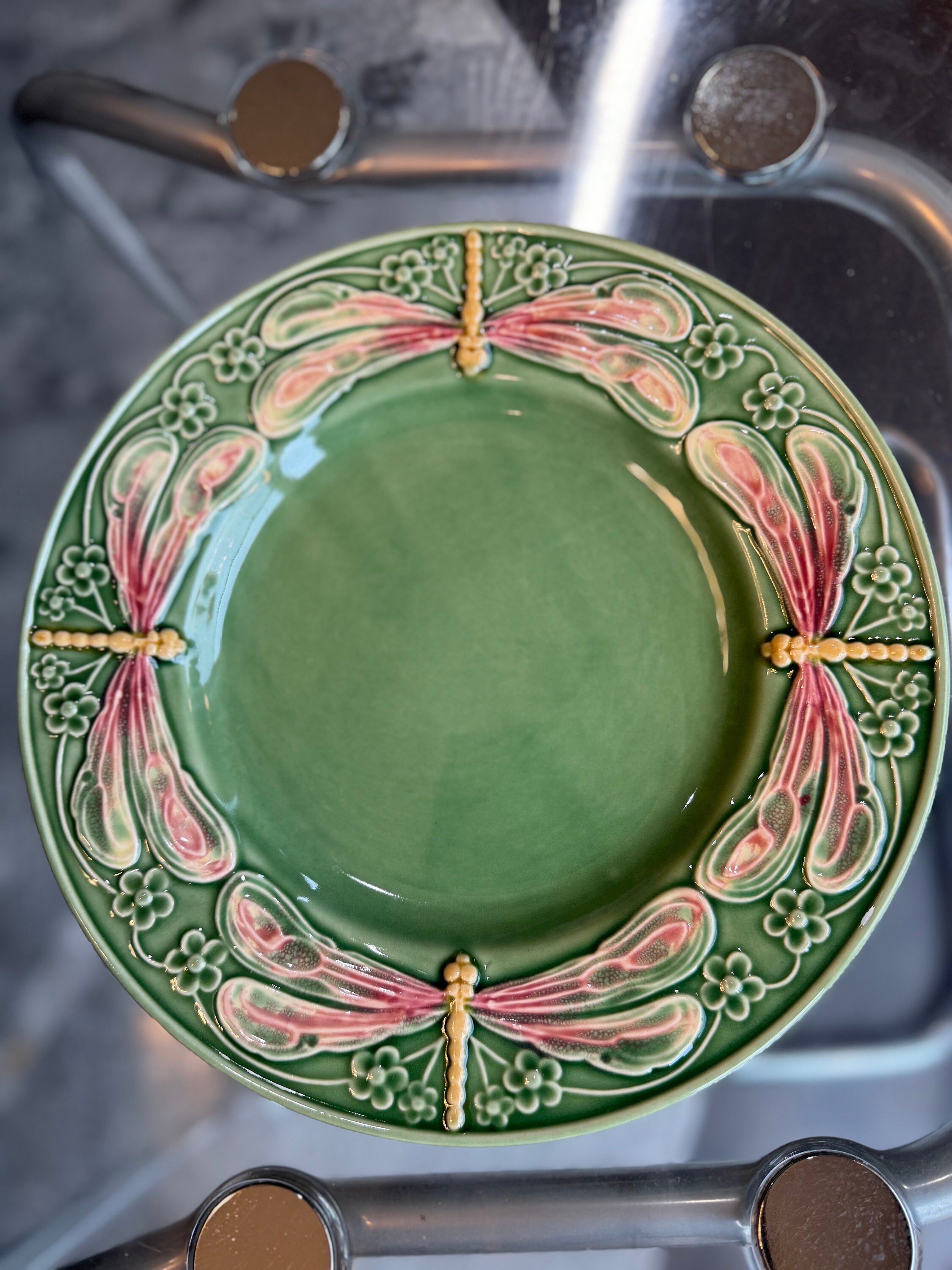 Vintage Portugal Pink Dragonfly Dinner Plate Bordallo Pinheiro Majolica ...