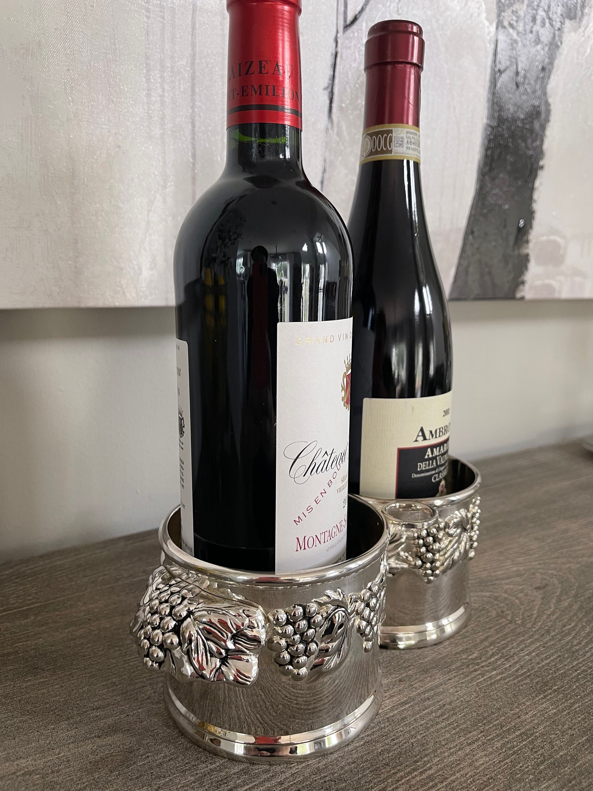 Vintage SILEA Silverplate Dual Wine Bottle Holder/coasters - Etsy
