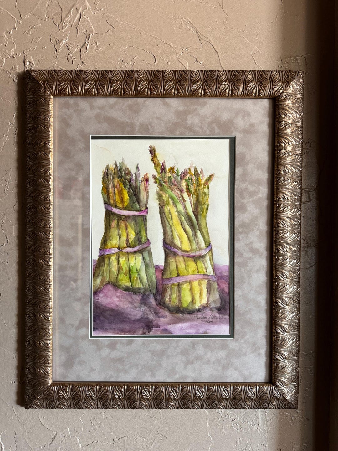 Original Watercolor Painting Still Life Asparagus in Wood Frame Harleen ...
