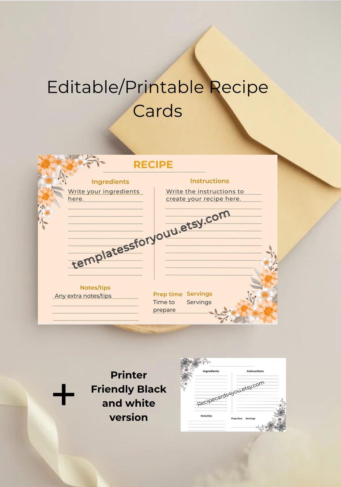 Editable/printable Recipe Card Template A5 | Orange | Pastel ...