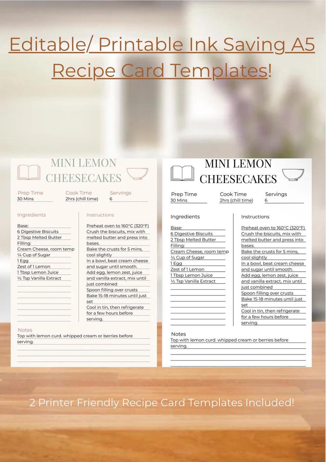 Editable/printable Recipe Card Template | Ink Saving | 2 Pack| A5 ...