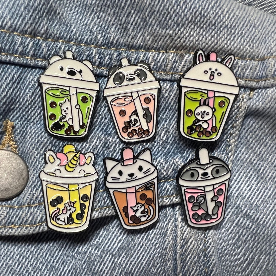 Cute Funny Boba Tea Bubble Tea Animal Pin Badge Set - Etsy UK
