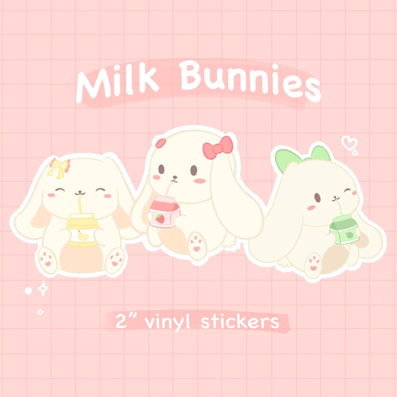 Milk Bunny Stickers | Cute Stickers | Die-cut Vinyl Stickers ...