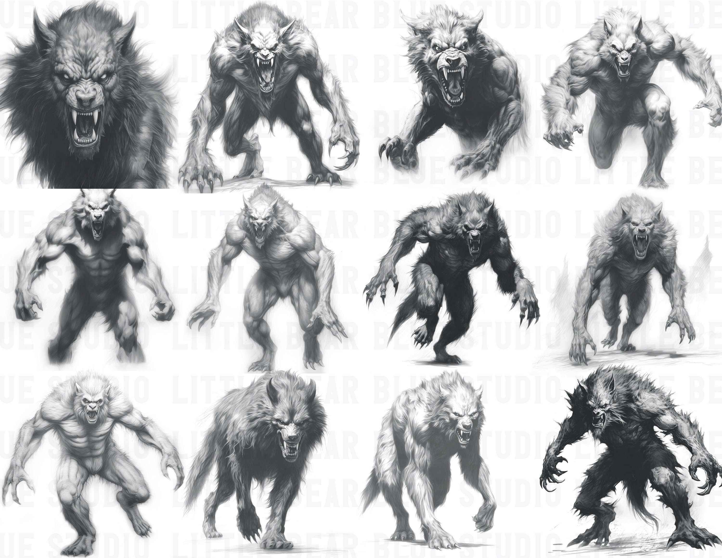 100 Realistic Werewolf Procreate Stamp Brushes, Halloween Procreate ...